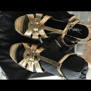 Yves Saint Laurent | Shoes | Brand New Ysl Tribute Platforms In Gold ...